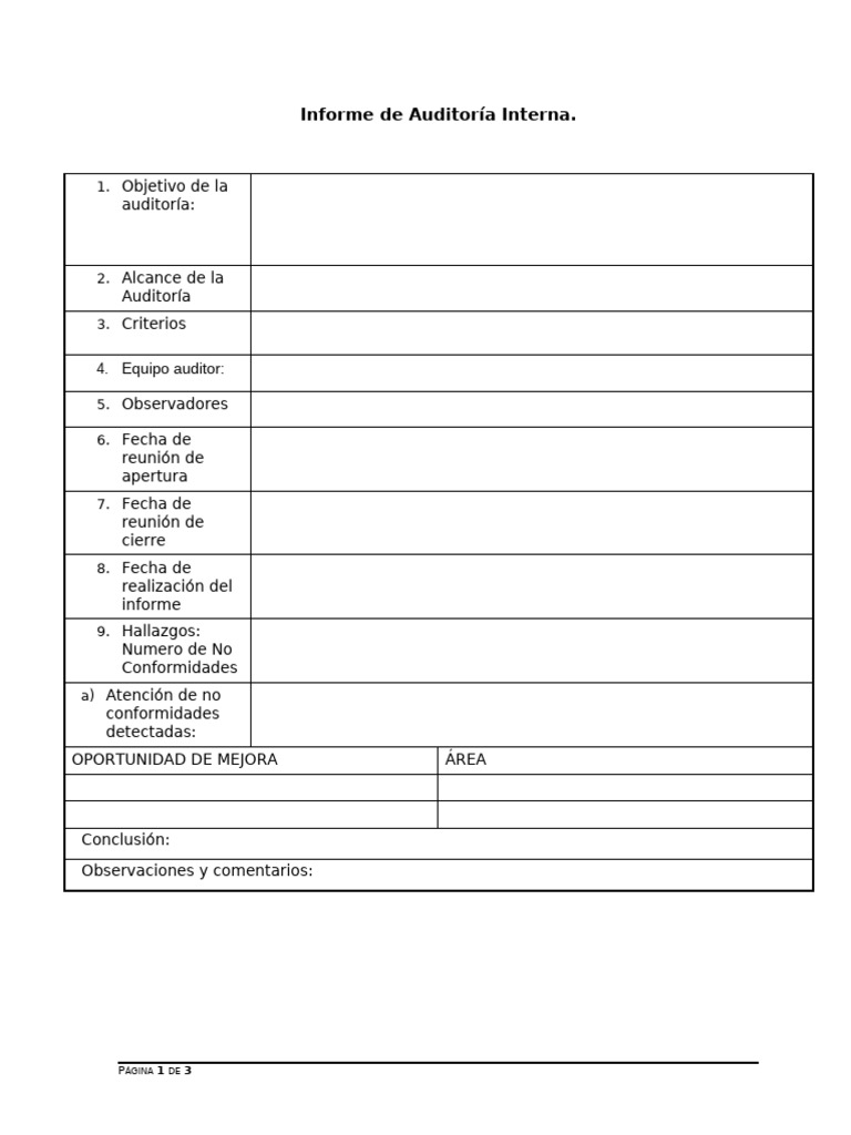 Informe de Auditoria Interna | PDF