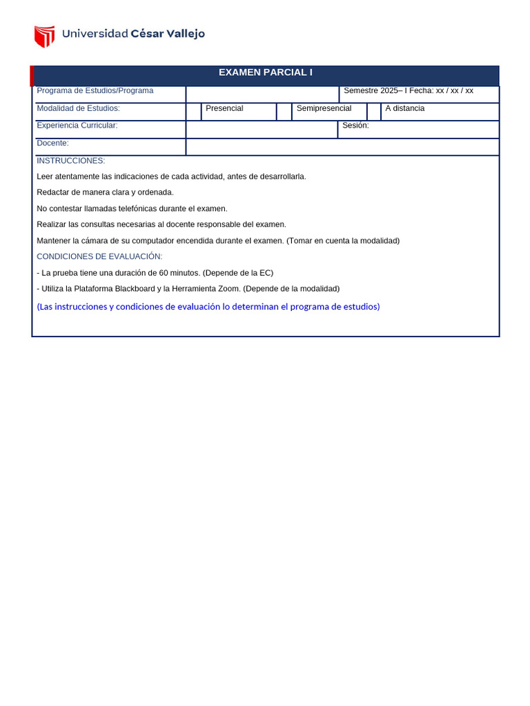 Formato Examen Parcial I | PDF