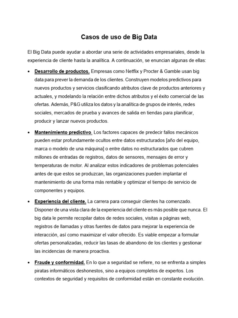 Casos de Uso de Big Data | PDF | Big Data | Datos