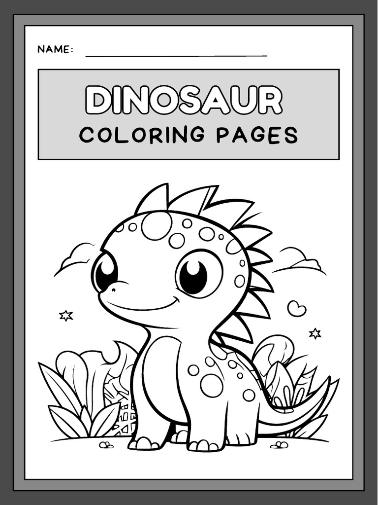 Dinosaur Coloring Pages Worksheet in Black and White Cute Illustrative ...