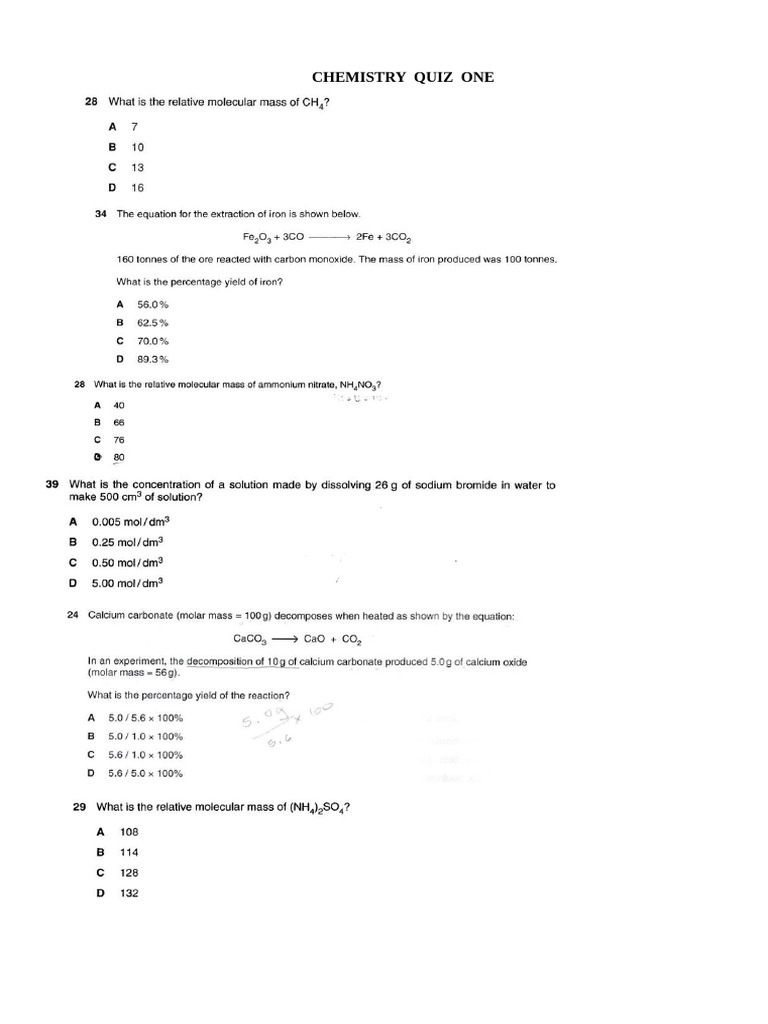 Chemistry Quiz. Moles | PDF