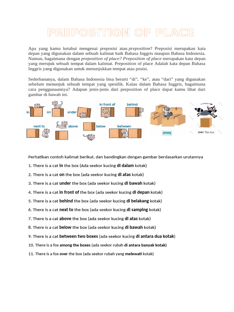 Contoh Preposition of Place dalam Bahasa Inggris | PDF