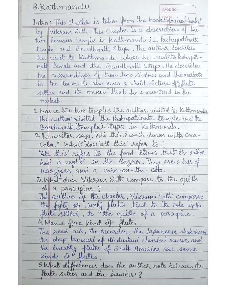 Kathmandu Class 9 Homework | PDF