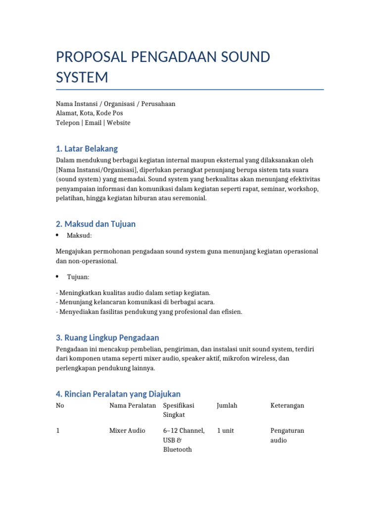 Proposal Pengadaan Sound System 2 | PDF