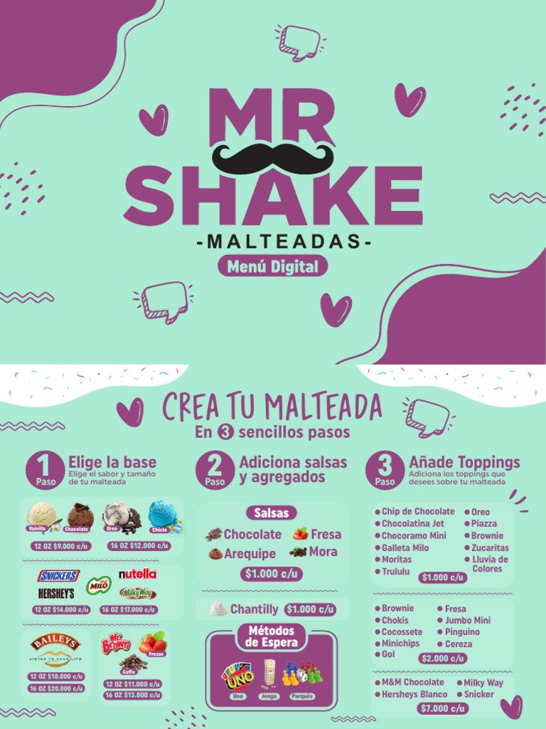 Menú de Malteadas Mr. Shake | PDF | Alimentos | Cocina