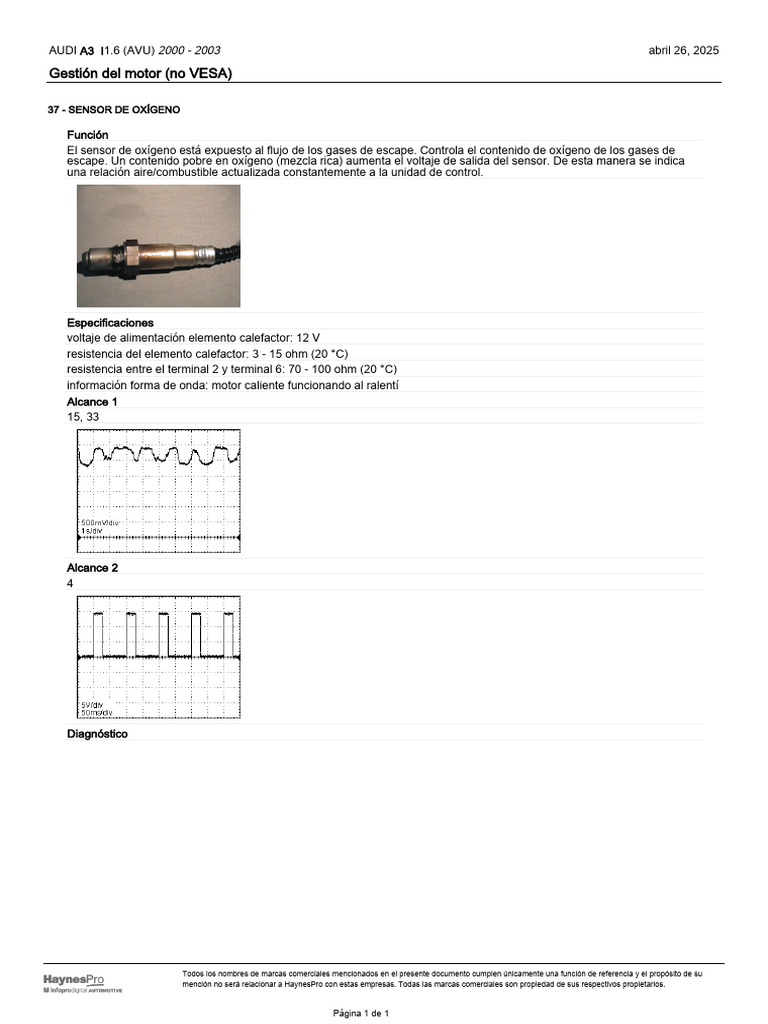 Audi A3 I1.6 (Avu) 2000 - 2003 Sonda Oxígeno 1 | PDF
