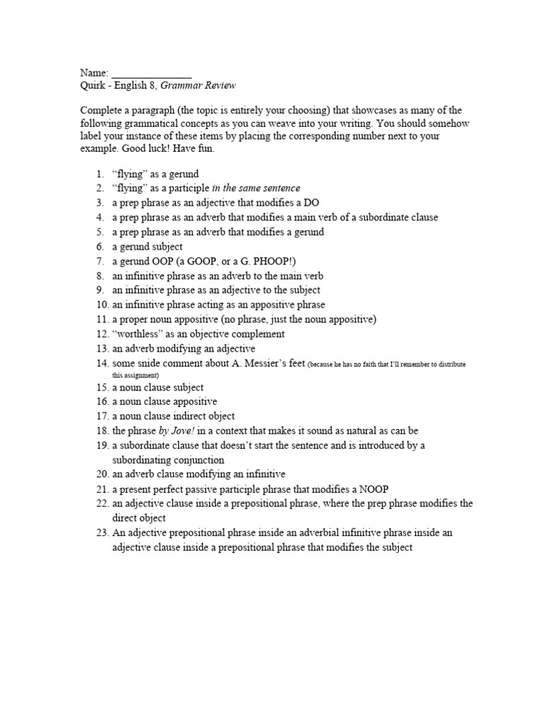 Complete A Paragraph Grammar List | PDF