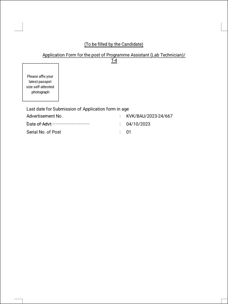 Application Form For Lab Technician 04-04-24 | PDF | Agriculture ...