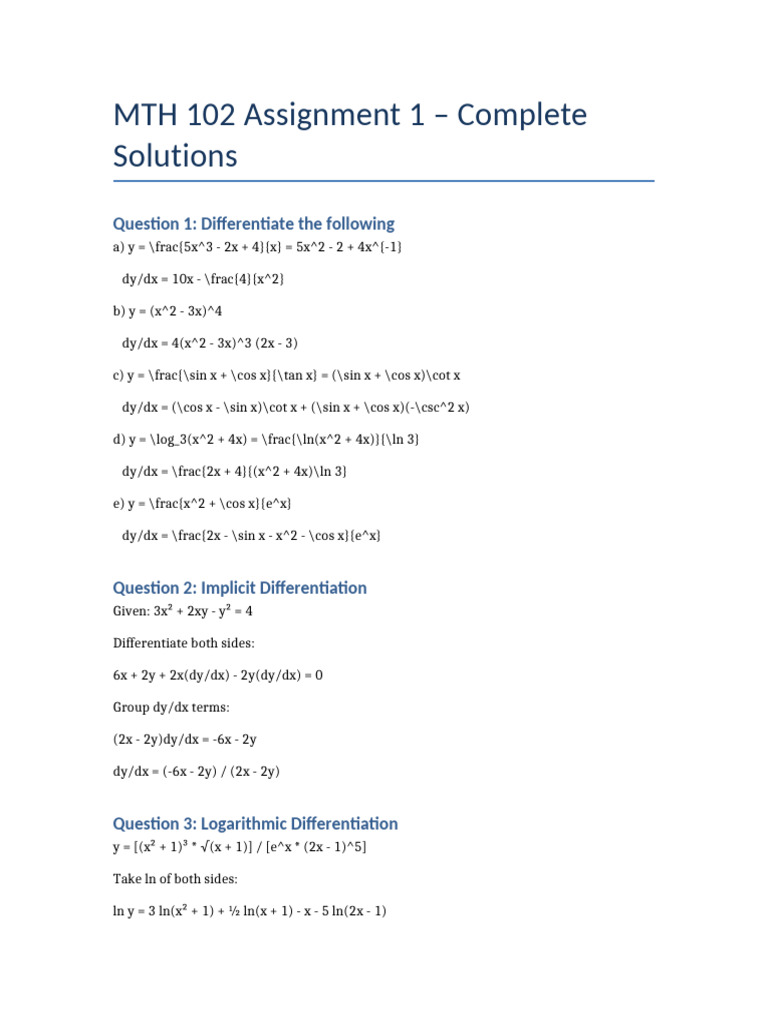 MTH102 Assignment Solutions | PDF