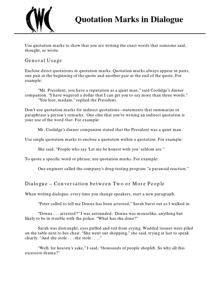 Quotation Marks in Dialogue | PDF | Quotation Mark | Punctuation