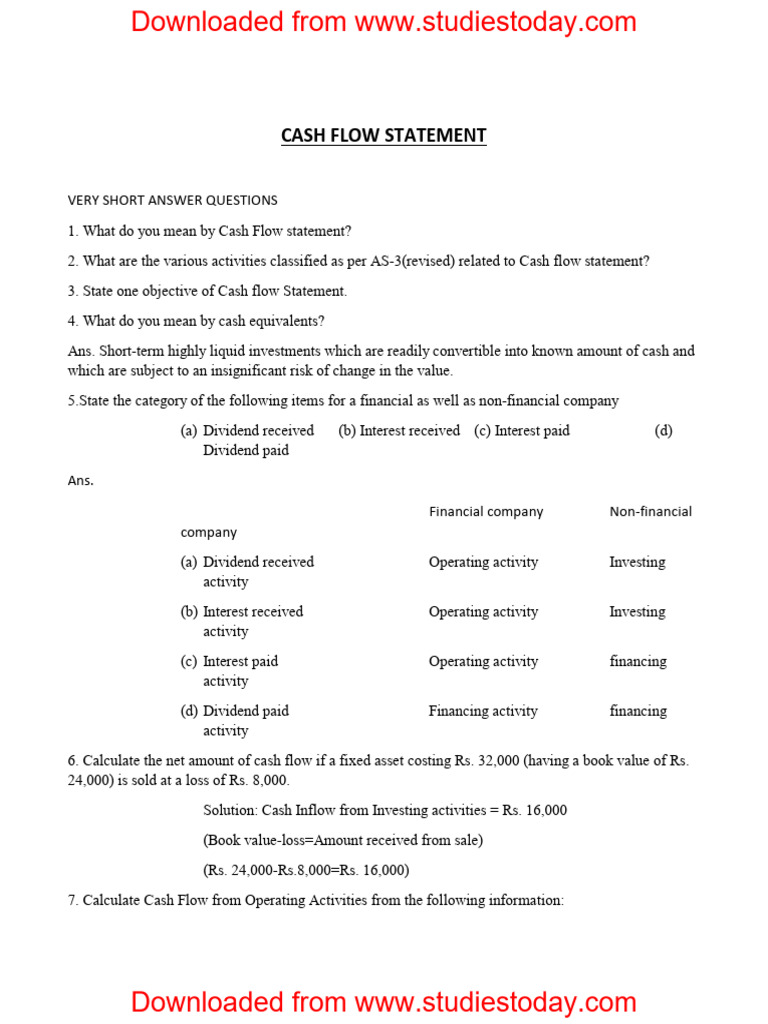 Class 12 Cash Flow Statement Guide | PDF | Equity (Finance) | Balance Sheet