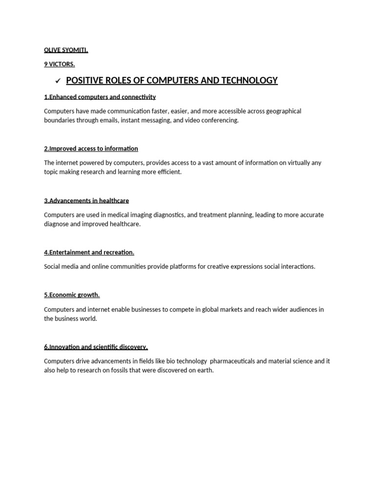 Positive Roles of Computers | PDF