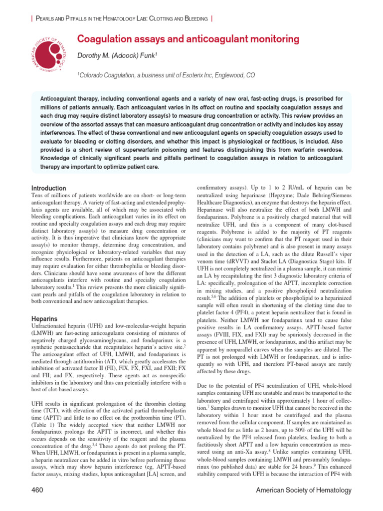 Coagulation Assays and Anticoagulant Monitoring | PDF | Coagulation ...