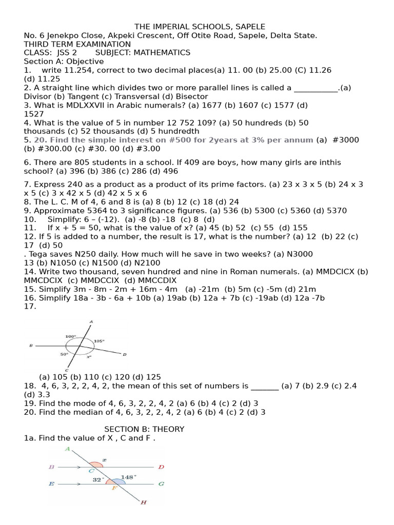 Jss2p Third Term Promotional Exam | PDF | Arithmetic | Mathematics