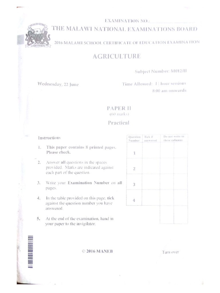 2016 Agriculture, Paper II-1 | PDF
