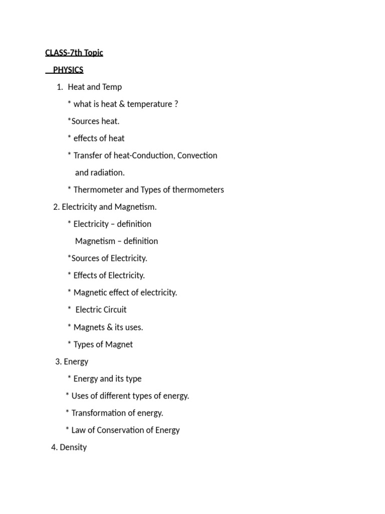 Grade 7 Physics Topics Overview | PDF