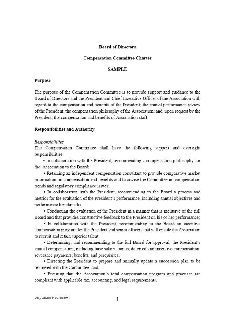 Compensation Committee Charter (Sample) | PDF | Quorum | Board Of Directors
