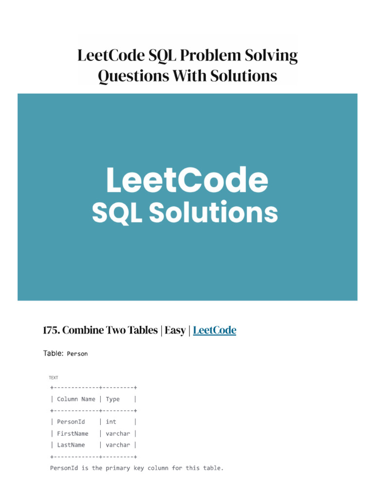 Leetcode SQL Solutions | PDF