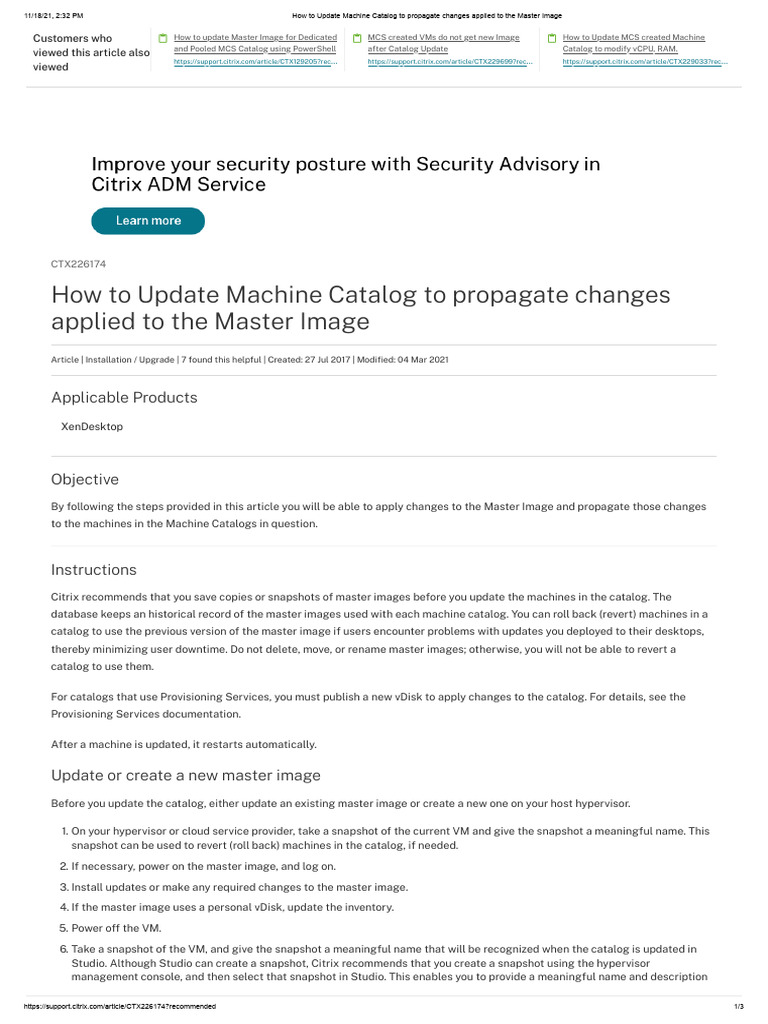 CTX226174 - How To Update Machine Catalog To Propagate Changes Applied ...