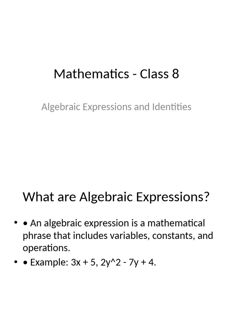 Class 8 Algebraic Expressions | PDF