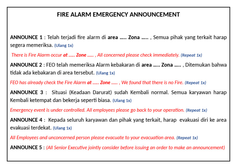 Fire Alarm Emergency Announcement | PDF