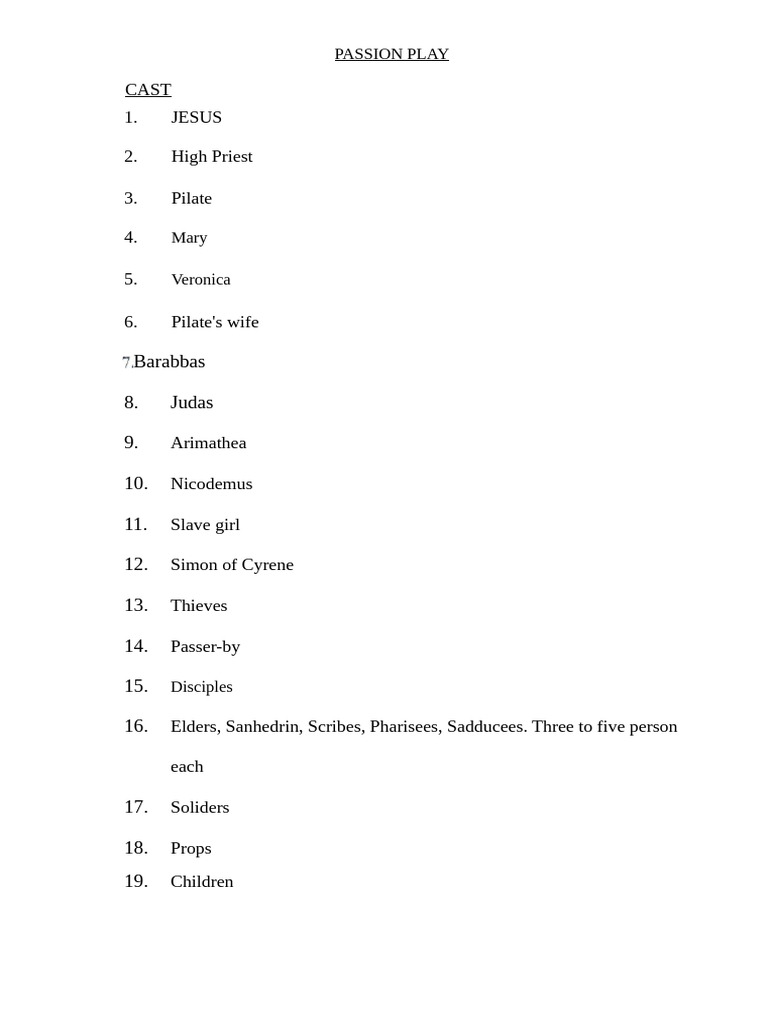 Passion Play Cast and Script Overview | PDF | Jesus | Barabbas