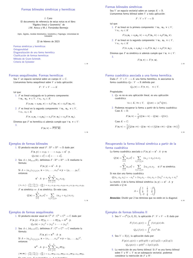 Formas Bilineales y Hermíticas en Álgebra | PDF | Matriz (Matemáticas ...