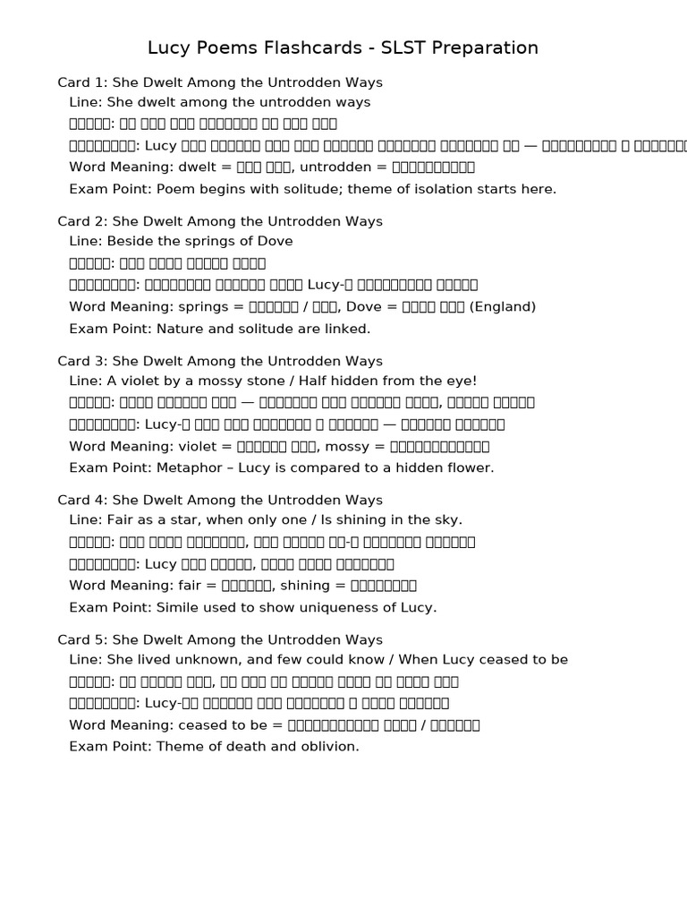 Lucy Poems Flashcards Mohosina | PDF