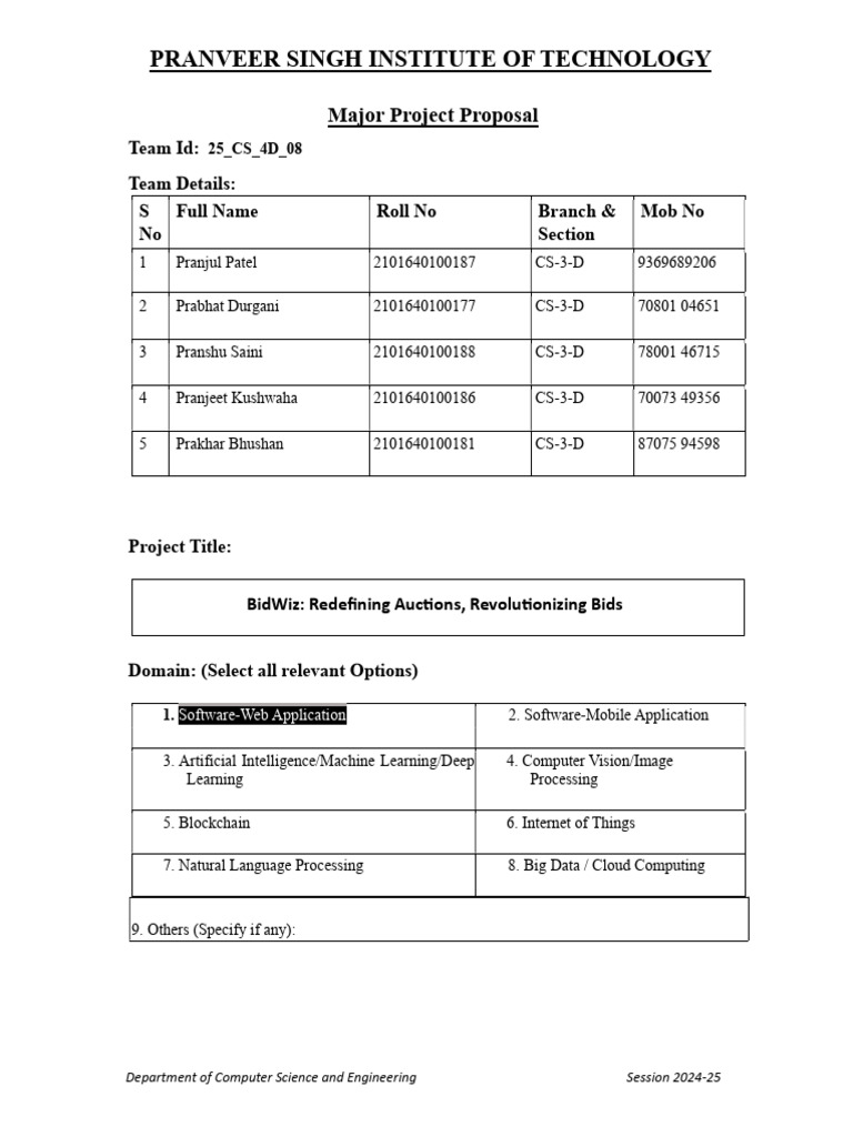 Major Project Proposal 2024-25 | PDF | Auction | Websites
