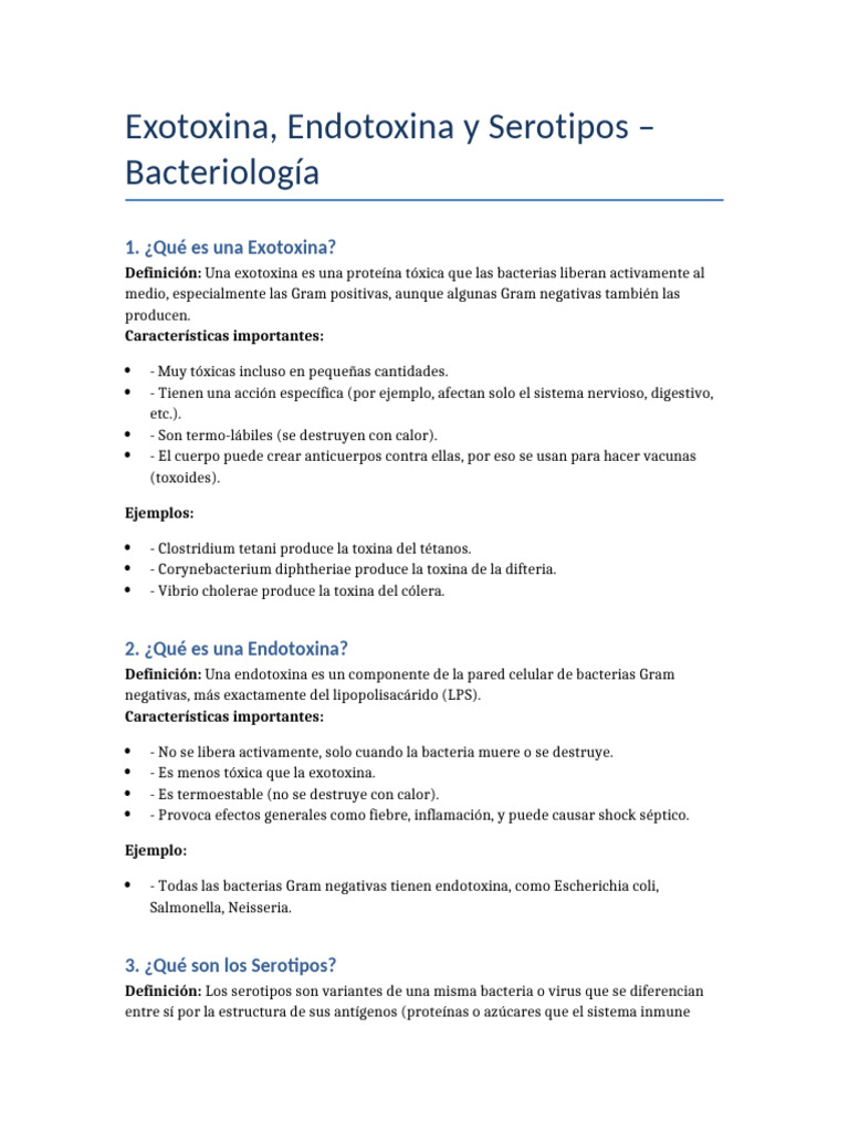 Exotoxinas Endotoxinas Serotipos Jeancito | PDF