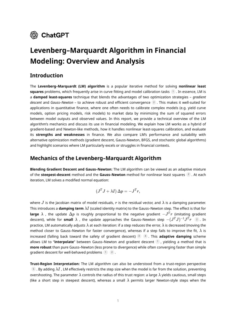 Levenberg-Marquardt Algorithm in Financial Modeling - Overview and ...