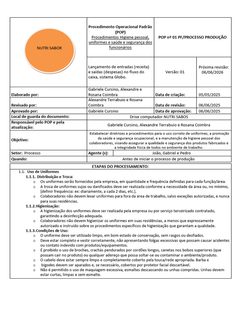 Modelo - Procedimento Operacional Padrão | PDF | Desperdício