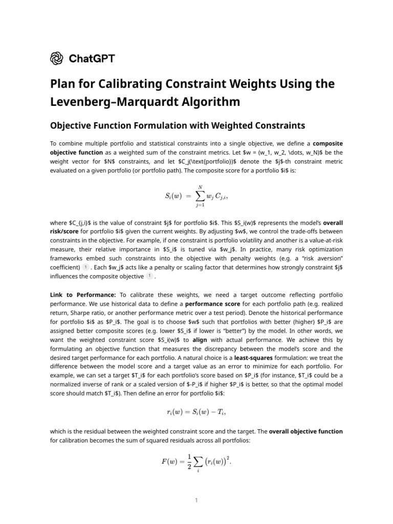 Plan For Calibrating Constraint Weights Using The Levenberg-Marquardt Algorithm | PDF | Least ...