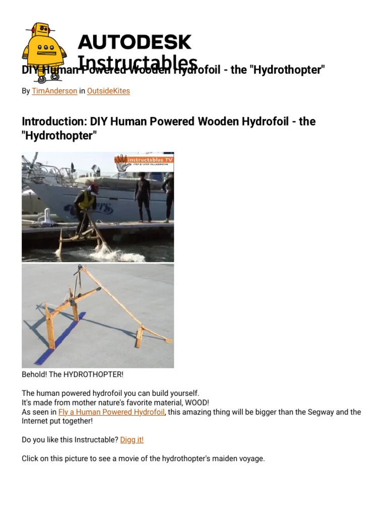 DIY Human Powered Wooden Hydrofoil - The - Hydrothopter - 10 Steps (With Pictures ...