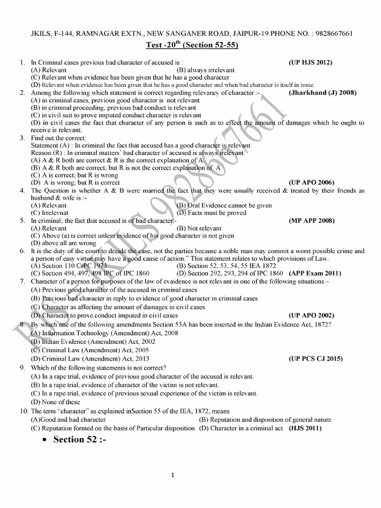 IEA Test - 20th (Section 52-55) | PDF