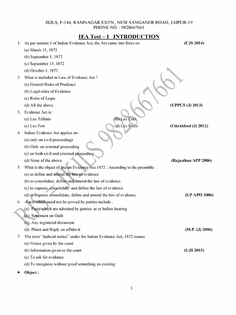 IEA Test - I Introduction | PDF