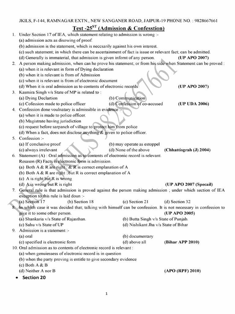 IEA Test - 25 (Admission & Confession) | PDF