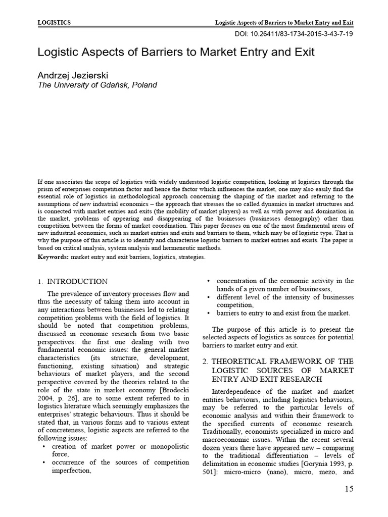 Logistic Barriers to Market Entry/Exit | PDF | Market (Economics ...