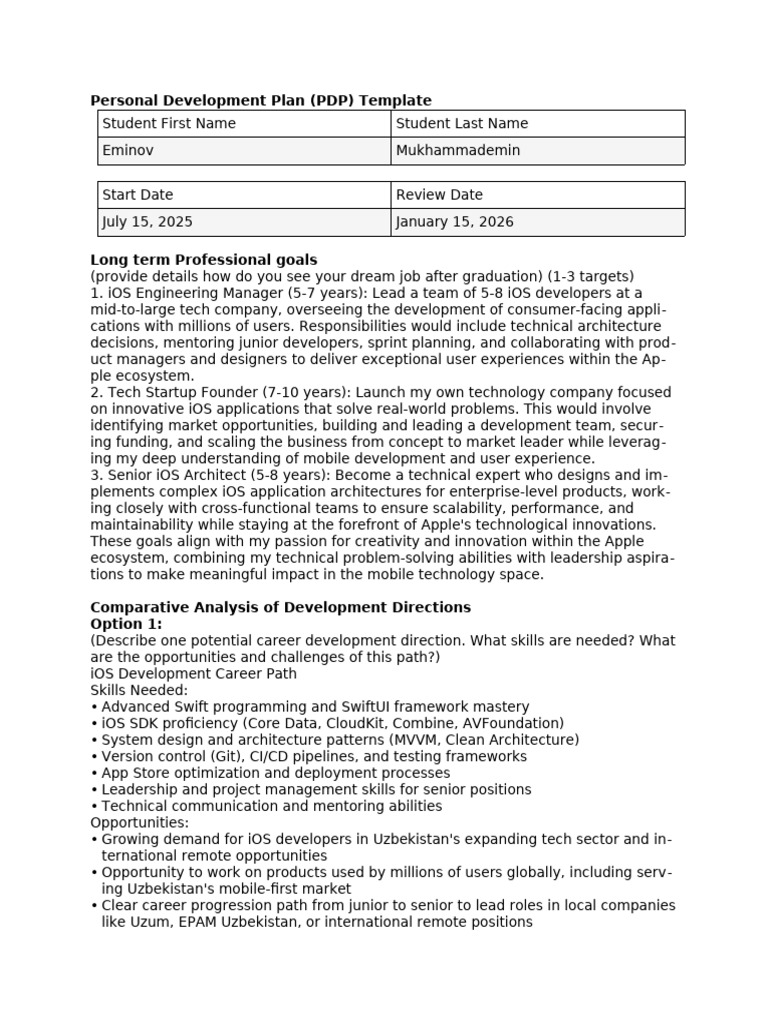 Personal Development Plan (PDP) Template | PDF | Cost Of Living | Ios