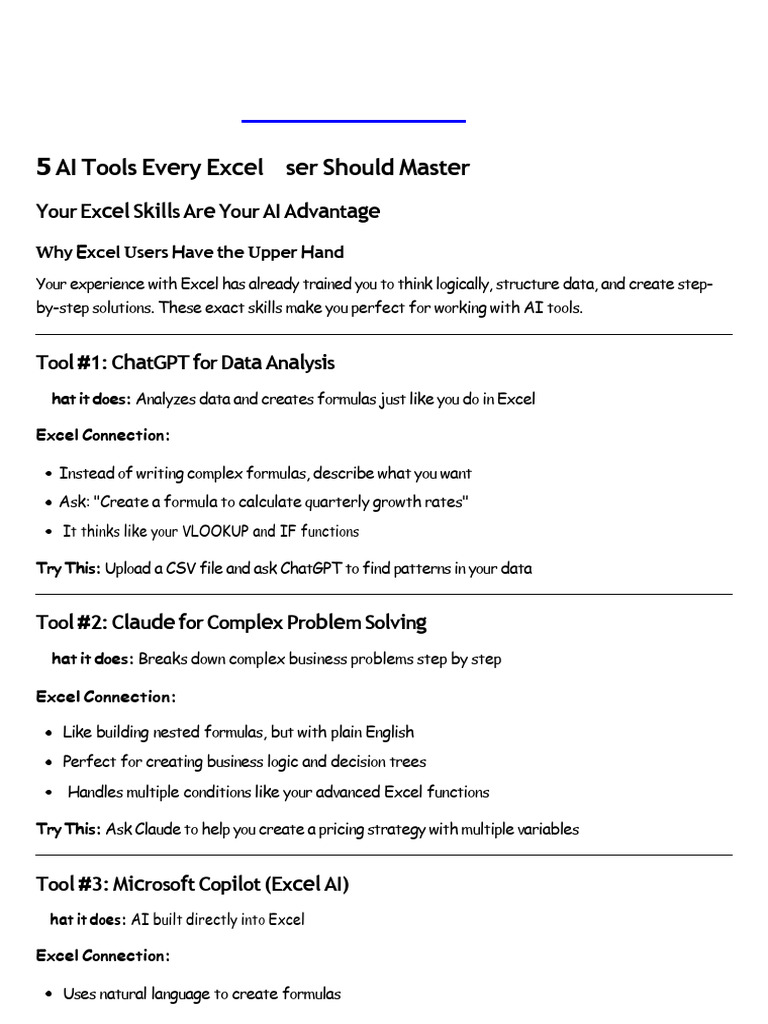 5 AI Tools Every Excel User Should Master - PDF Guide | PDF | Microsoft Excel | Artificial ...