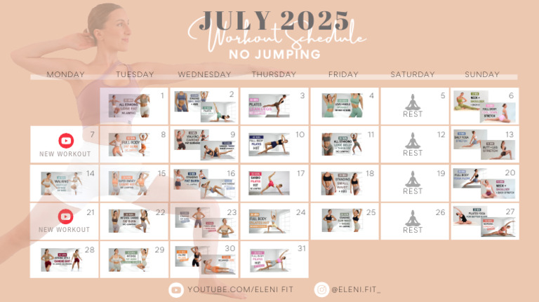 Workout Schedule - JULY 2025 - No Jumping | PDF