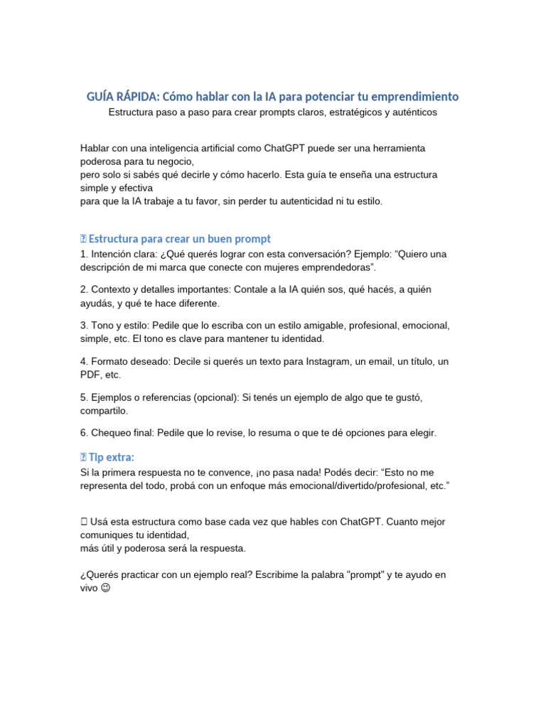Guía - Prompts Como Hablar Con La IA - Vale Tapia Te Potencia | PDF