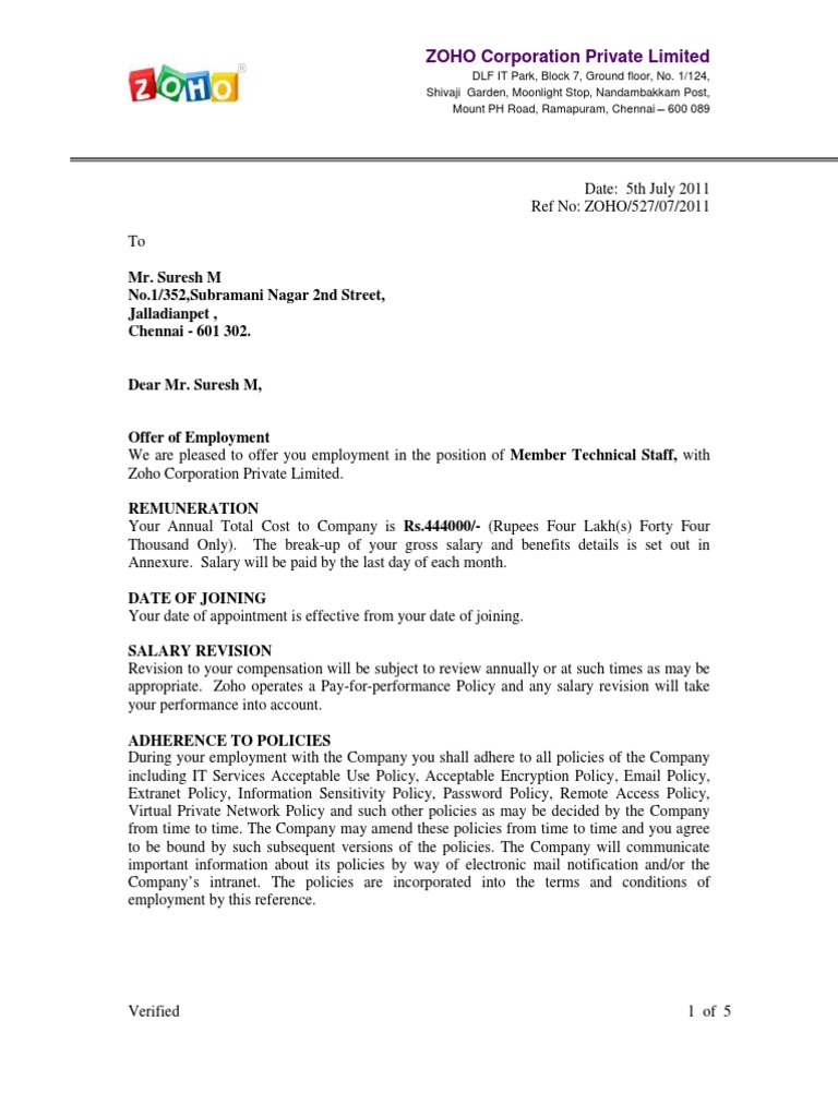 Offer Letter | PDF | Patent | Life Insurance