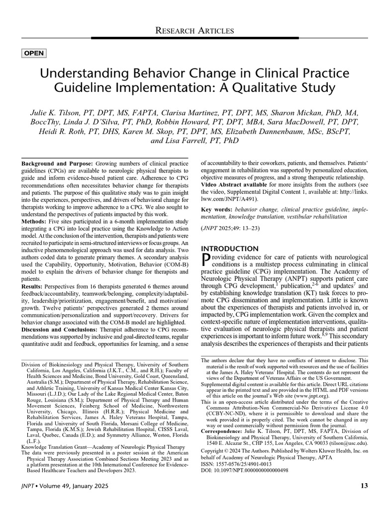 Behavior Change in Clinical Practice Guidelines | PDF | Physical ...
