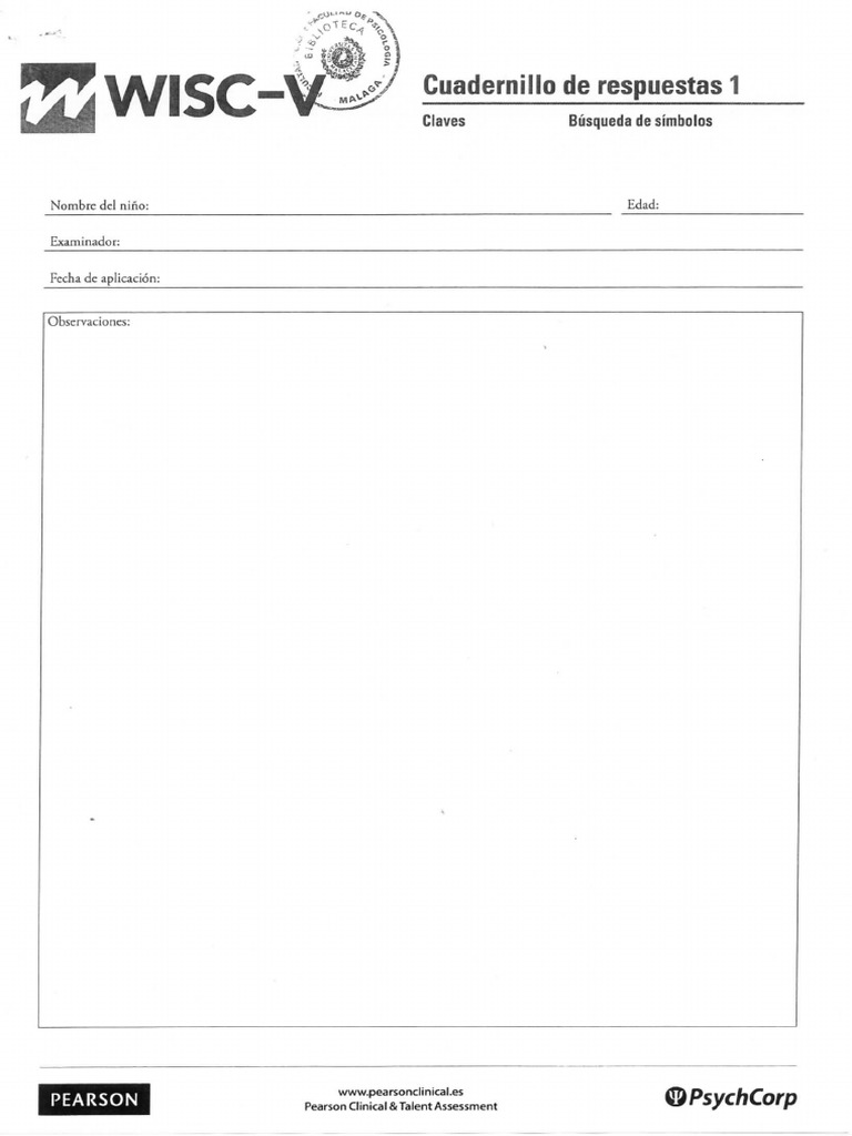 Wisc-V Cuadernillo de Respuesta 1 | PDF