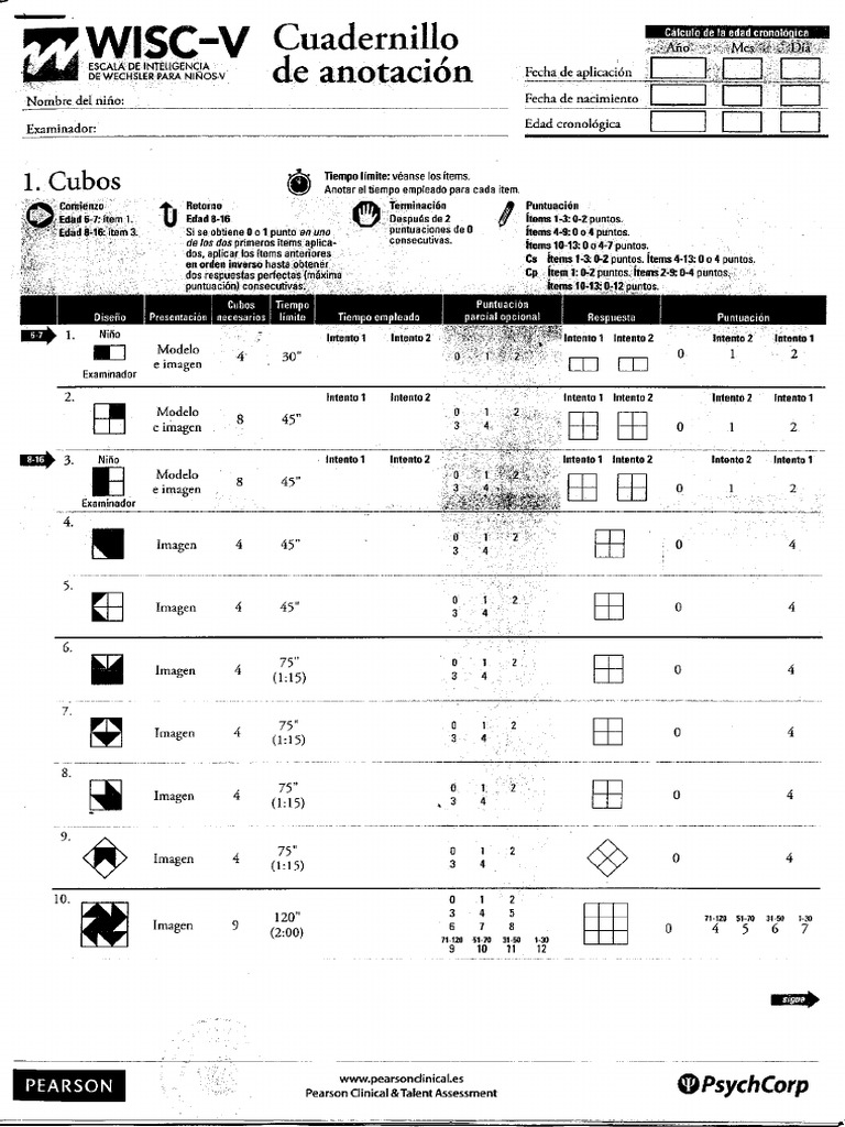Wisc-V Cuadernillo Anotación | PDF