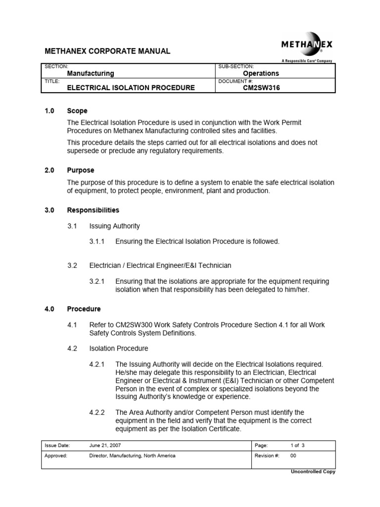 Cm2sw316 (Electrical Isolation Procedure) | PDF | Electrician