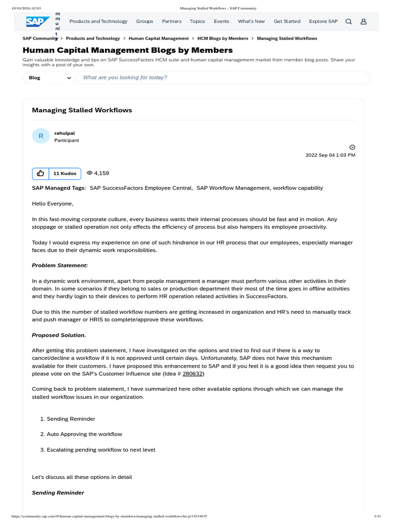 Managing Stalled Workflows - SAP Community | PDF | Human Resource Management | Software Engineering