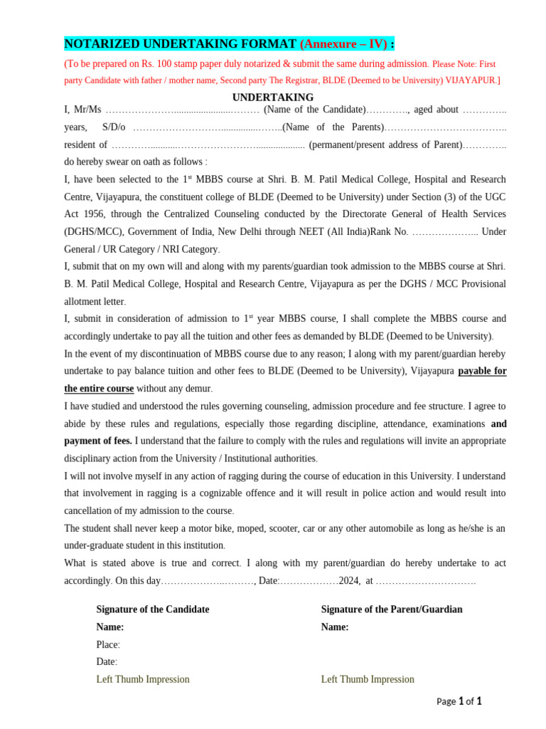 Undertaking Format 4 | PDF