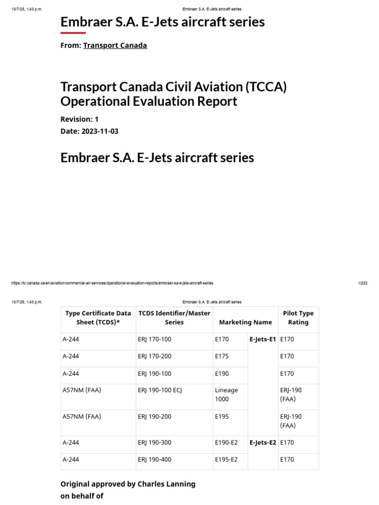 Embraer E-Jets Operational Evaluation Report | PDF | Jet Aircraft ...